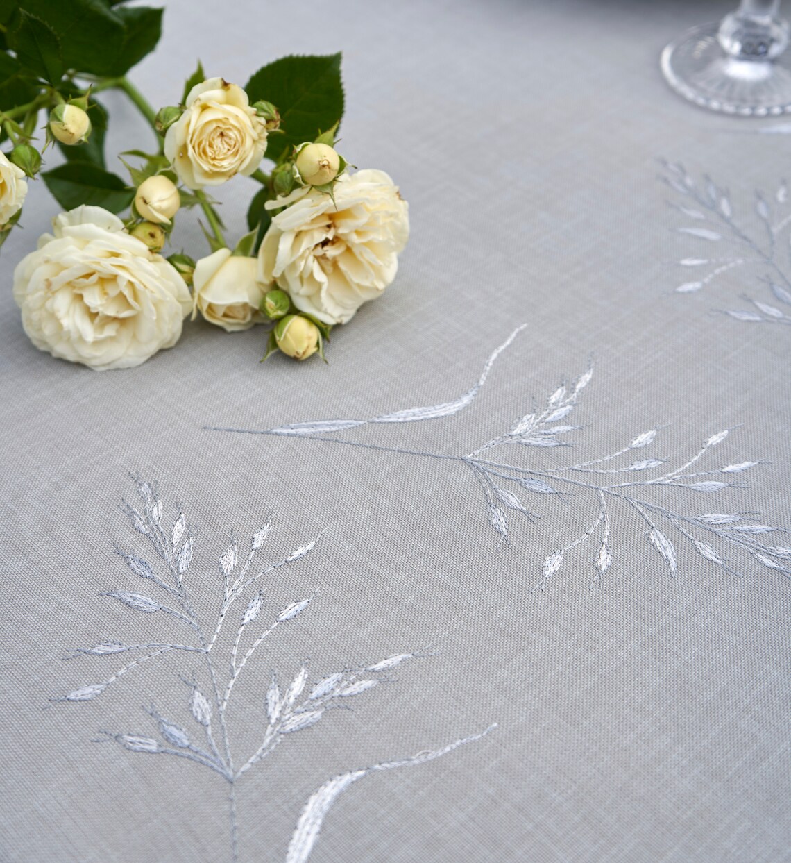 Embroidered Tablecloth Beautiful Grass Pastel Silver Grass - Etsy