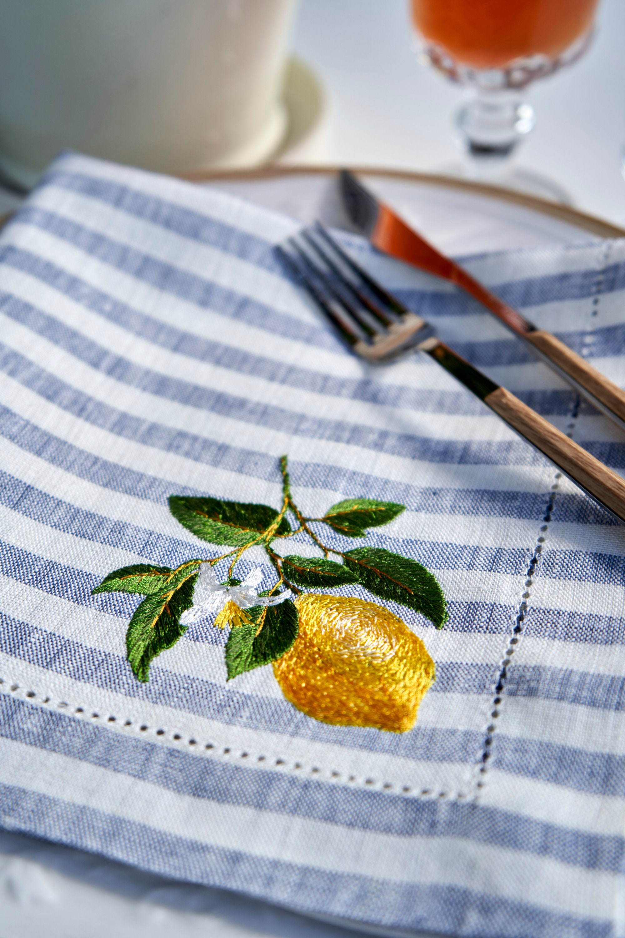 Embroidered Linen Napkin: Vintage Style Lemon Branch, Hemstitched - Etsy