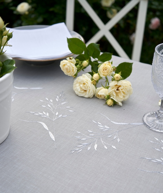 Embroidered Tablecloth Beautiful Grass Pastel Silver Grass - Etsy