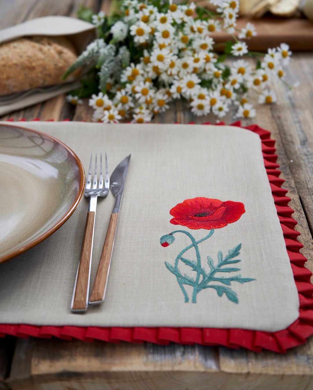 Set of 2/4/6 Ruffle Waterproof Placemats Light Mustard Fabric Placemats ...