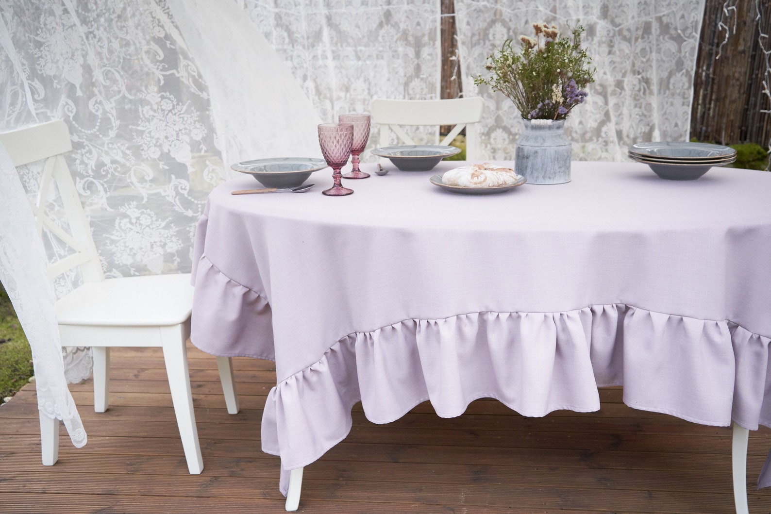 Dusty Pink Tablecloth RUFFLE Tablecloth Waterproof Tablecloth - Etsy