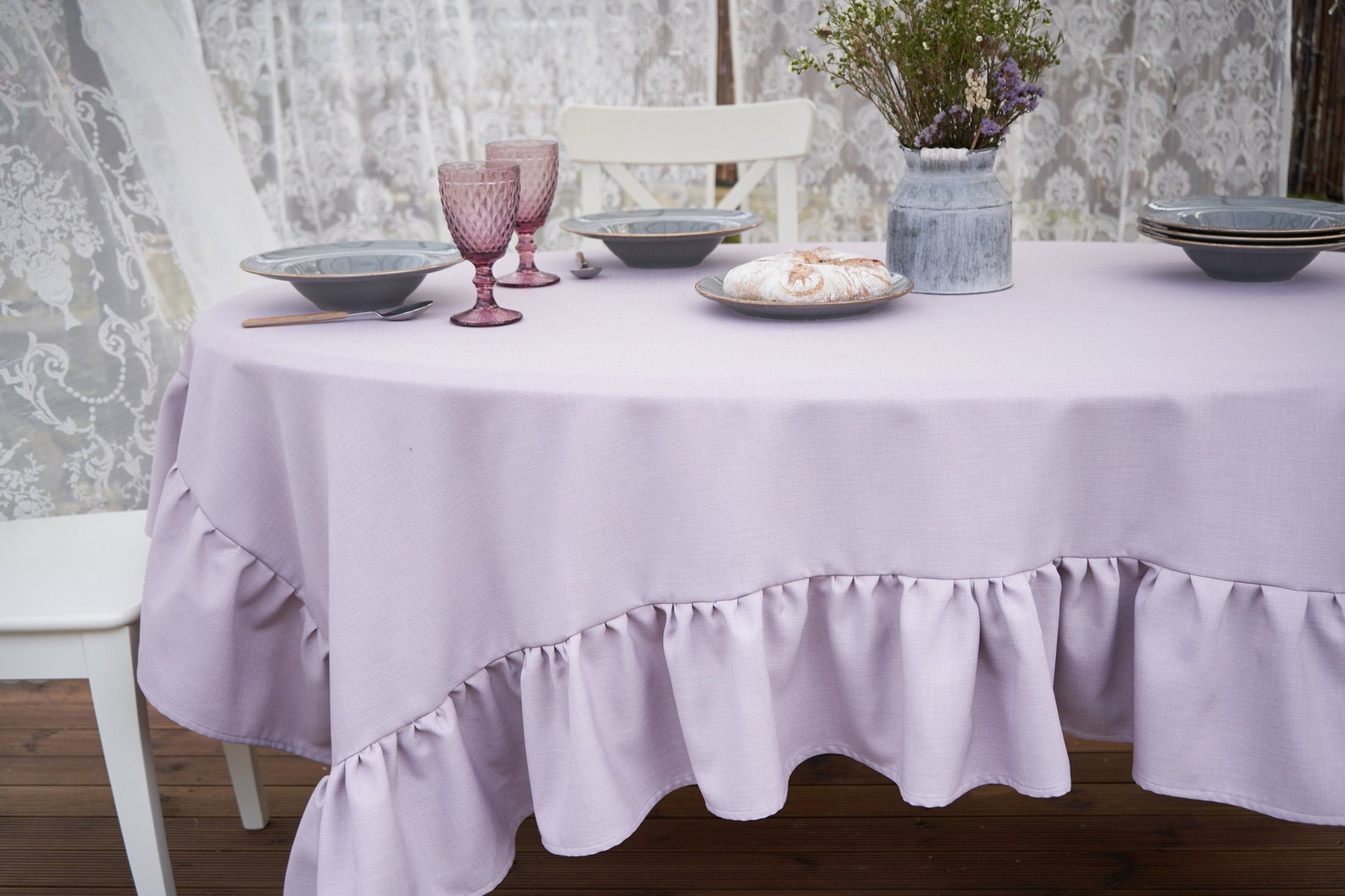 Dusty Pink Tablecloth RUFFLE Tablecloth Waterproof Tablecloth - Etsy