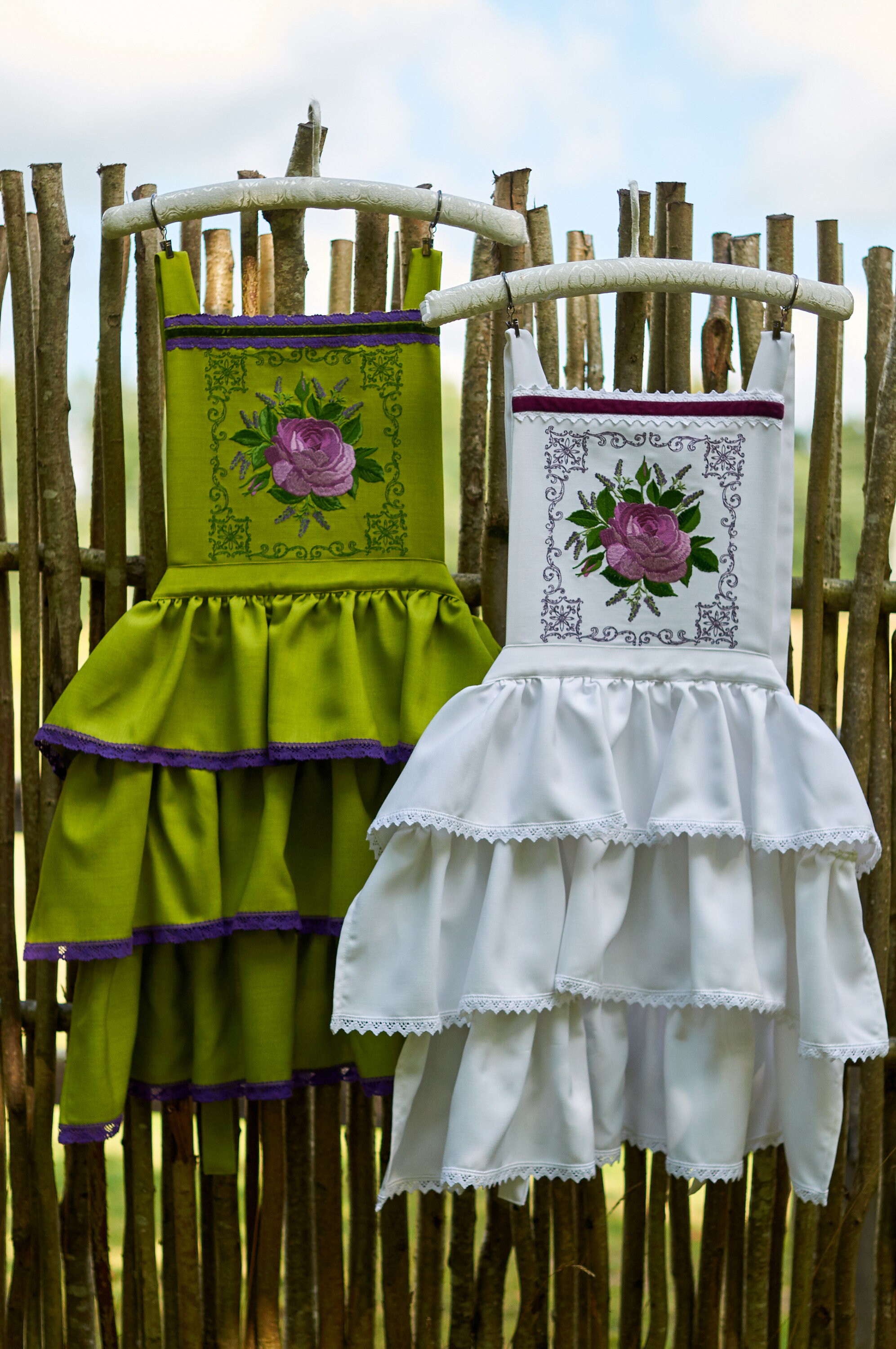 Romantic ruffle apron Women's apron Embroidered rose | Etsy