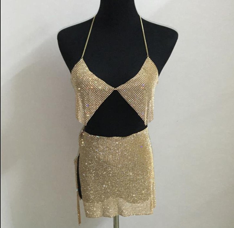Sexy Rhinestone Bra Rhinestone Skirt Suit Etsy