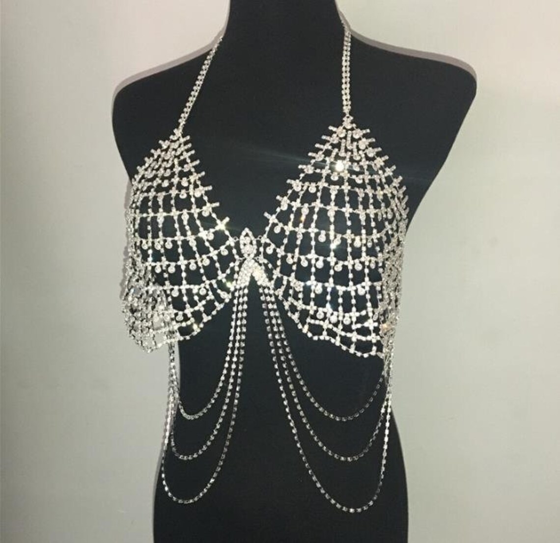 Sexy Silver Rhinestone Bra Body Chain Etsy
