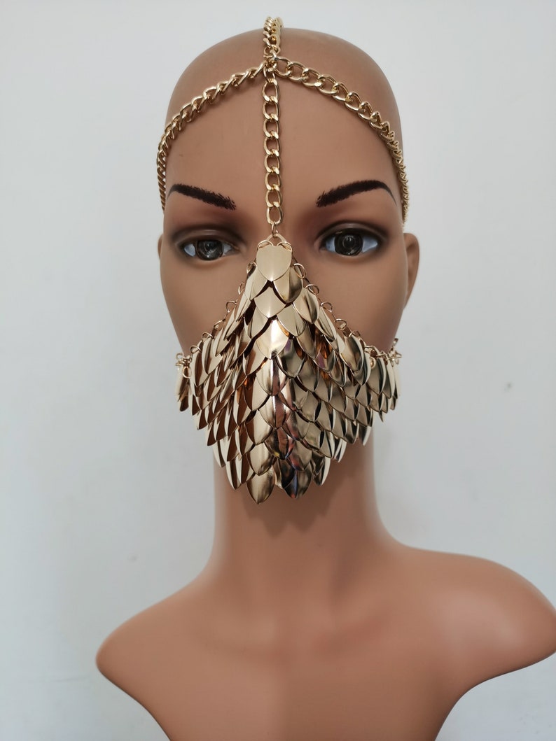 Head chain metal head chain punk style metal texture mask | Etsy