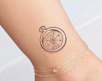 Compass Temporary Fake Tattoo Sticker set of 2 - Etsy