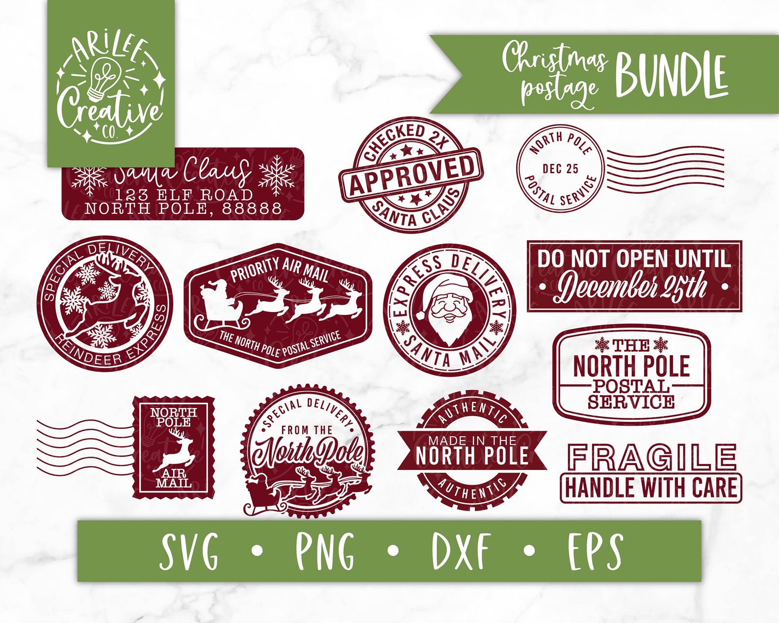 Christmas SVG Bundle - Christmas Stamps SVG - Postage Seal SVG - Santa ...
