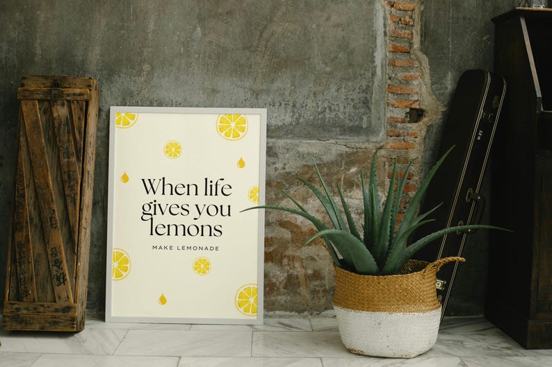 When Life Gives You Lemons Funny Quote - Inspiration Art Poster Mockup ...