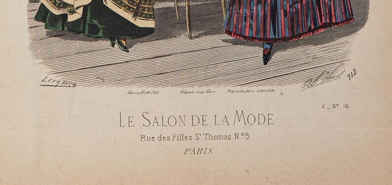 Antique 1880 French Fashion Print, Journal Des Demoiselles, Hand ...