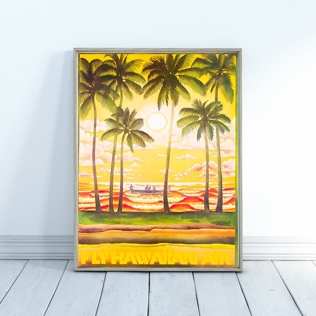 Fly Hawaiian Air Poster, Hawaii Poster, Tropical Poster Prints, Vintage ...