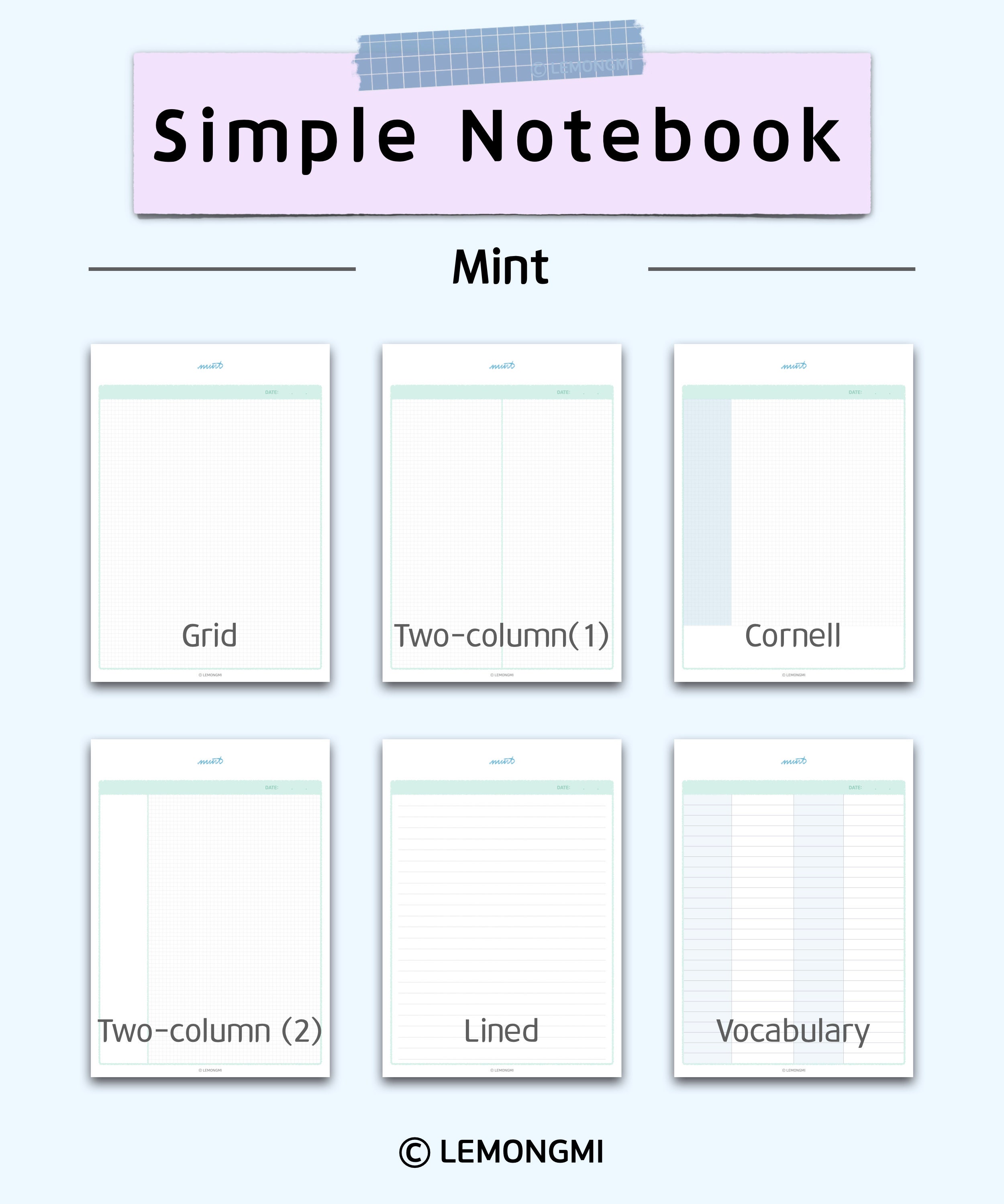 Simple Notebook Templates Note Taking Pages Lined Grid - Etsy UK