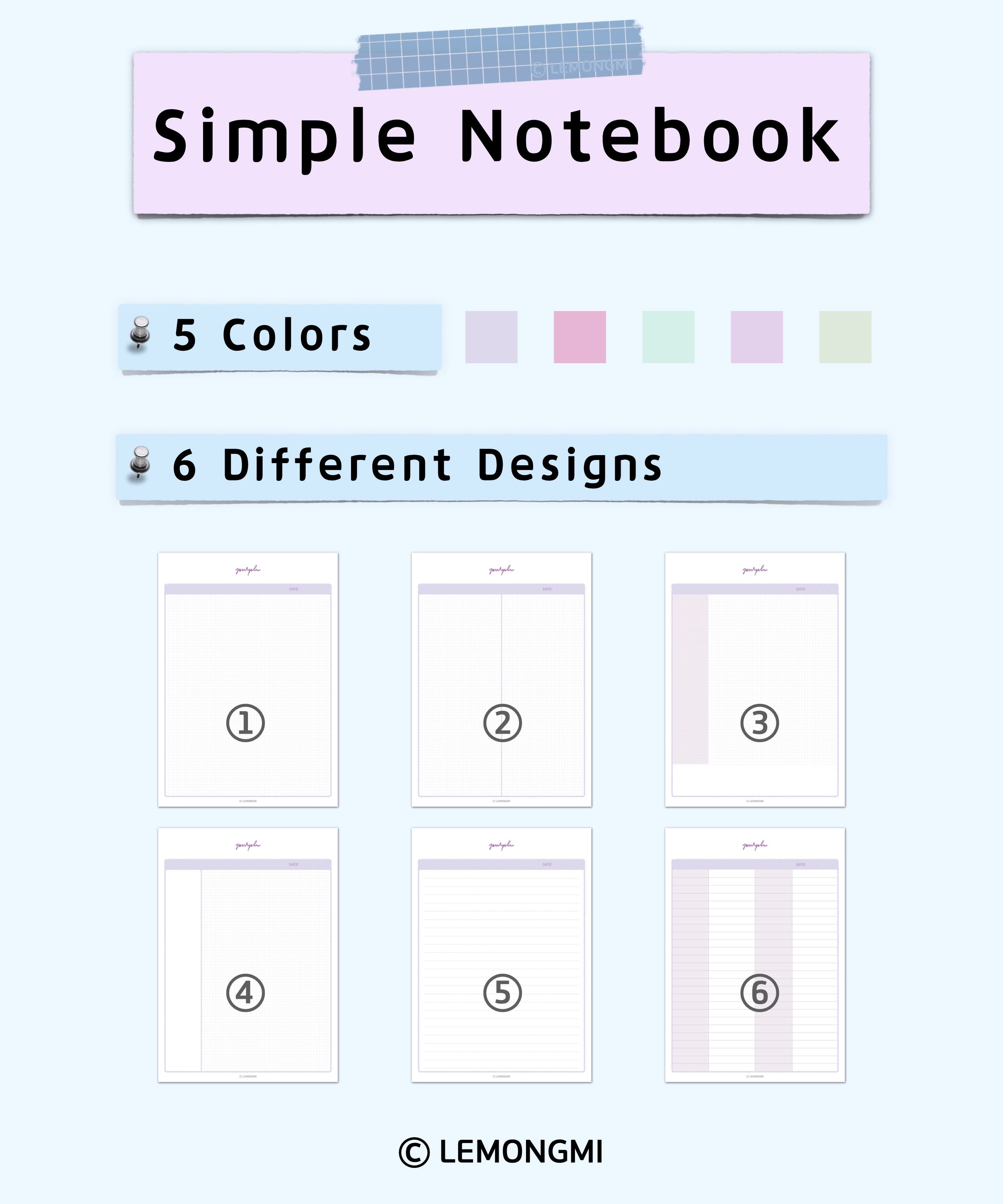 Simple Notebook Templates Note Taking Pages Lined Grid - Etsy UK