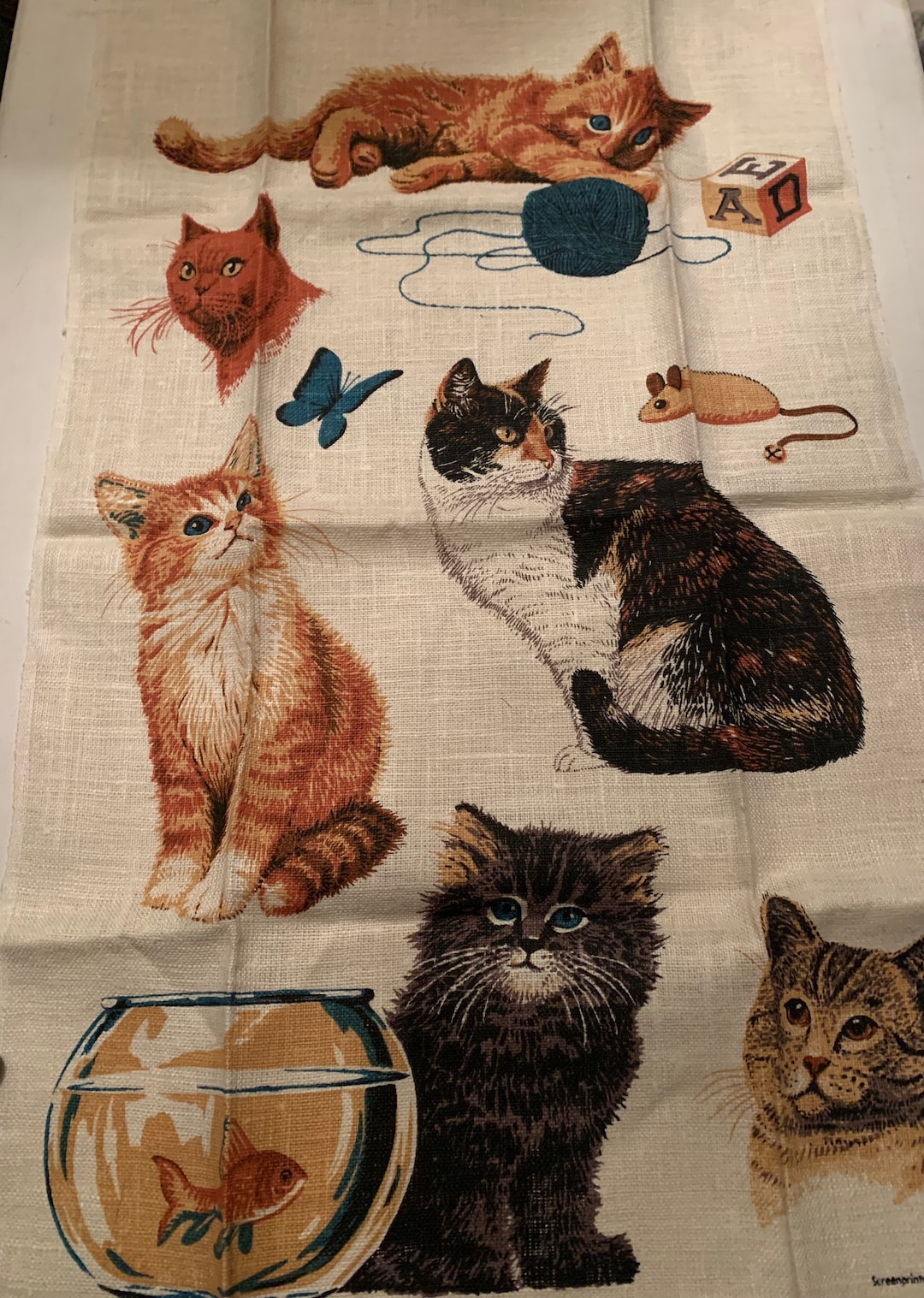 Vintage Cute Kay Dee Hand Printed Linen Tea Towel RN 15424 - Etsy