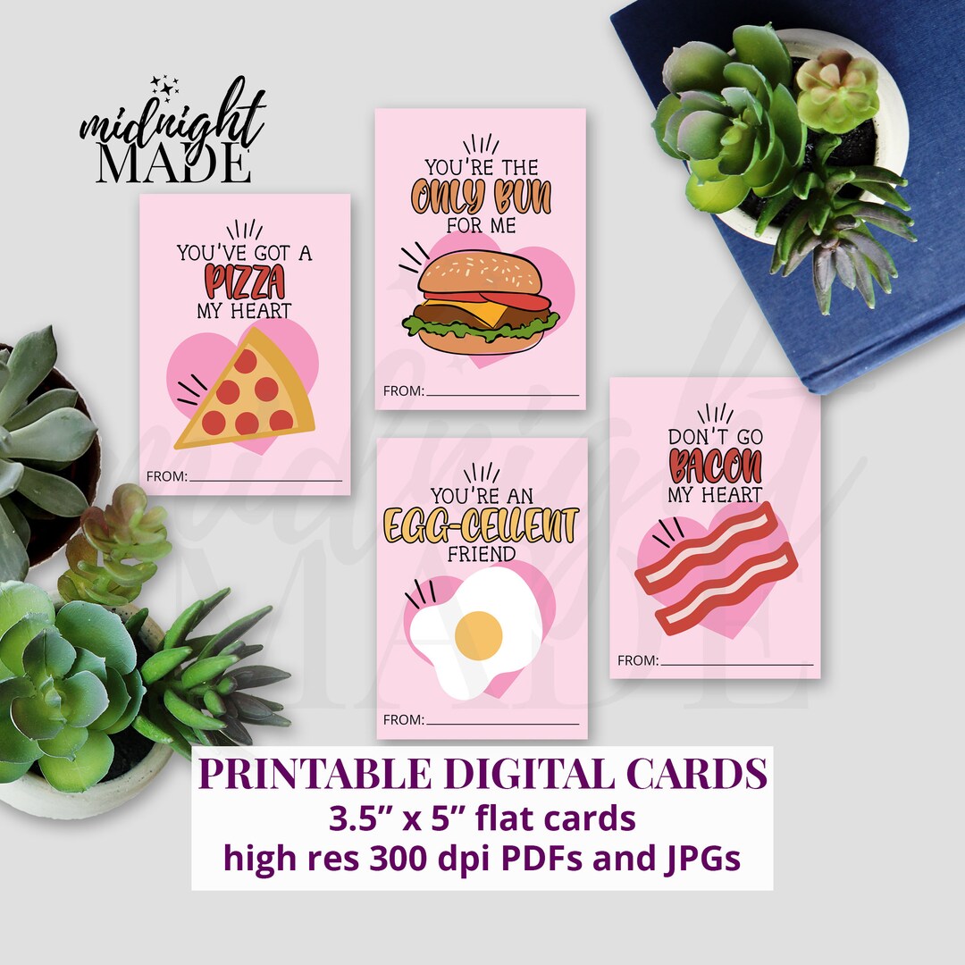 Cute Food Valentine Cards for Kid School Classroom, Instant Download ...