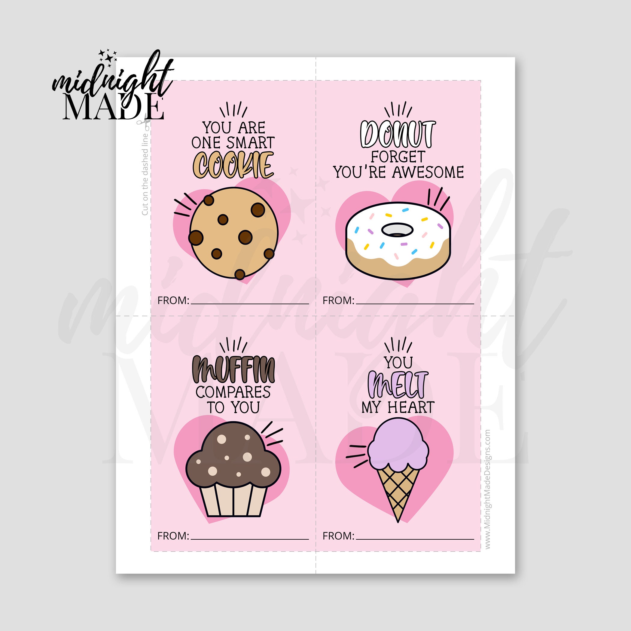 Cute Food Sweet Treats Valentine Cards for Kid School Classroom ...