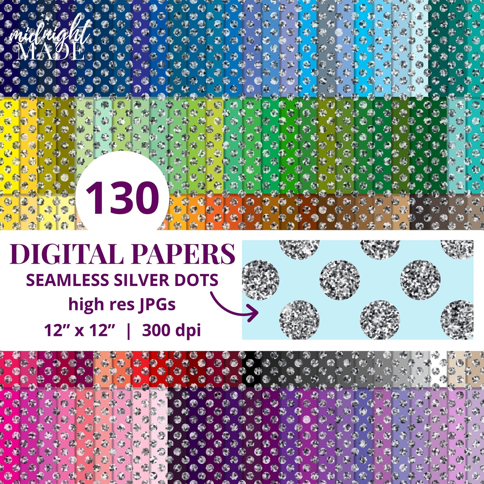 Silver Glitter Polka Dot Digital Paper Pack Commercial Use - Etsy