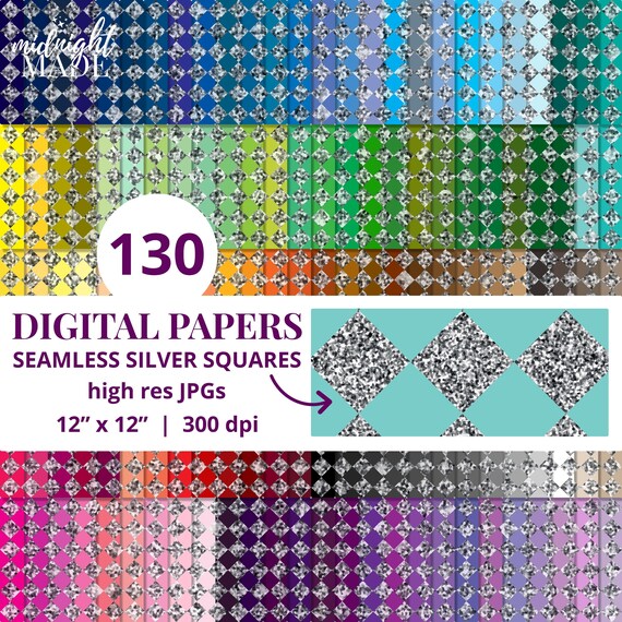 Silver Glitter Checkered Digital Paper Pack Commercial Use | Etsy