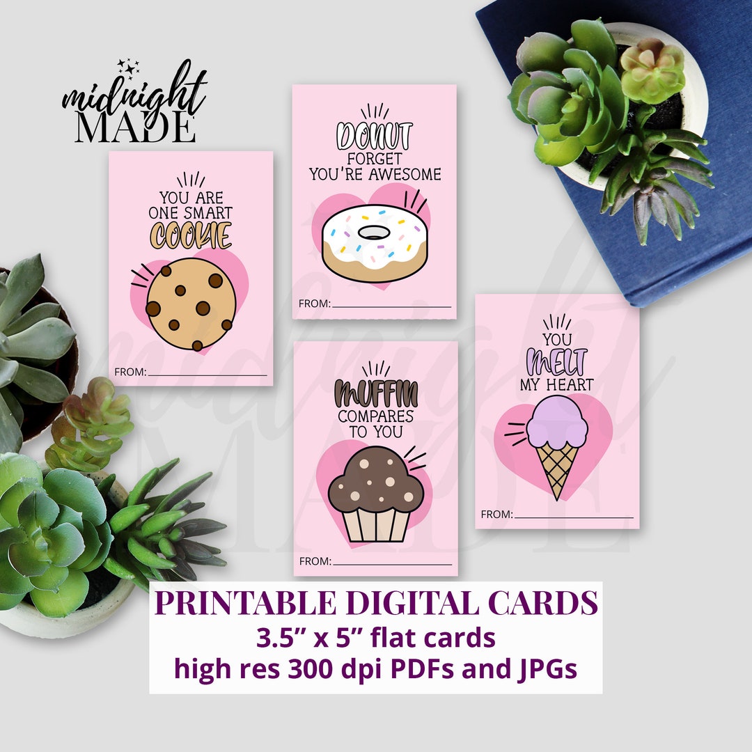 Cute Food Sweet Treats Valentine Cards for Kid School Classroom ...