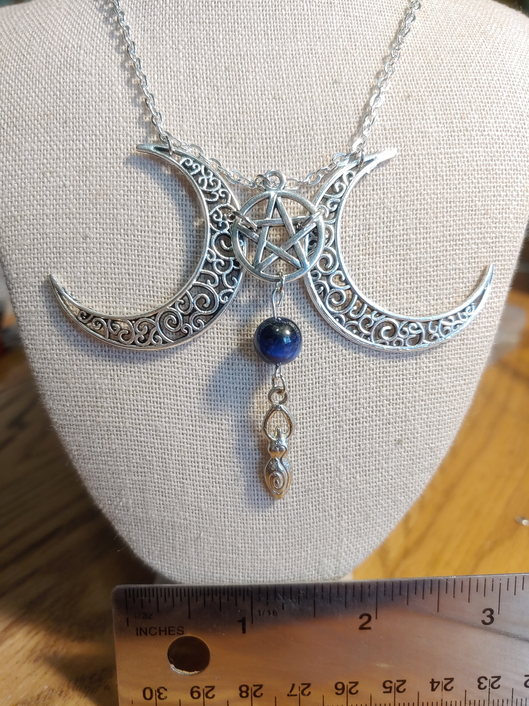 Triple Moon Goddess Pentacle Necklace | Etsy
