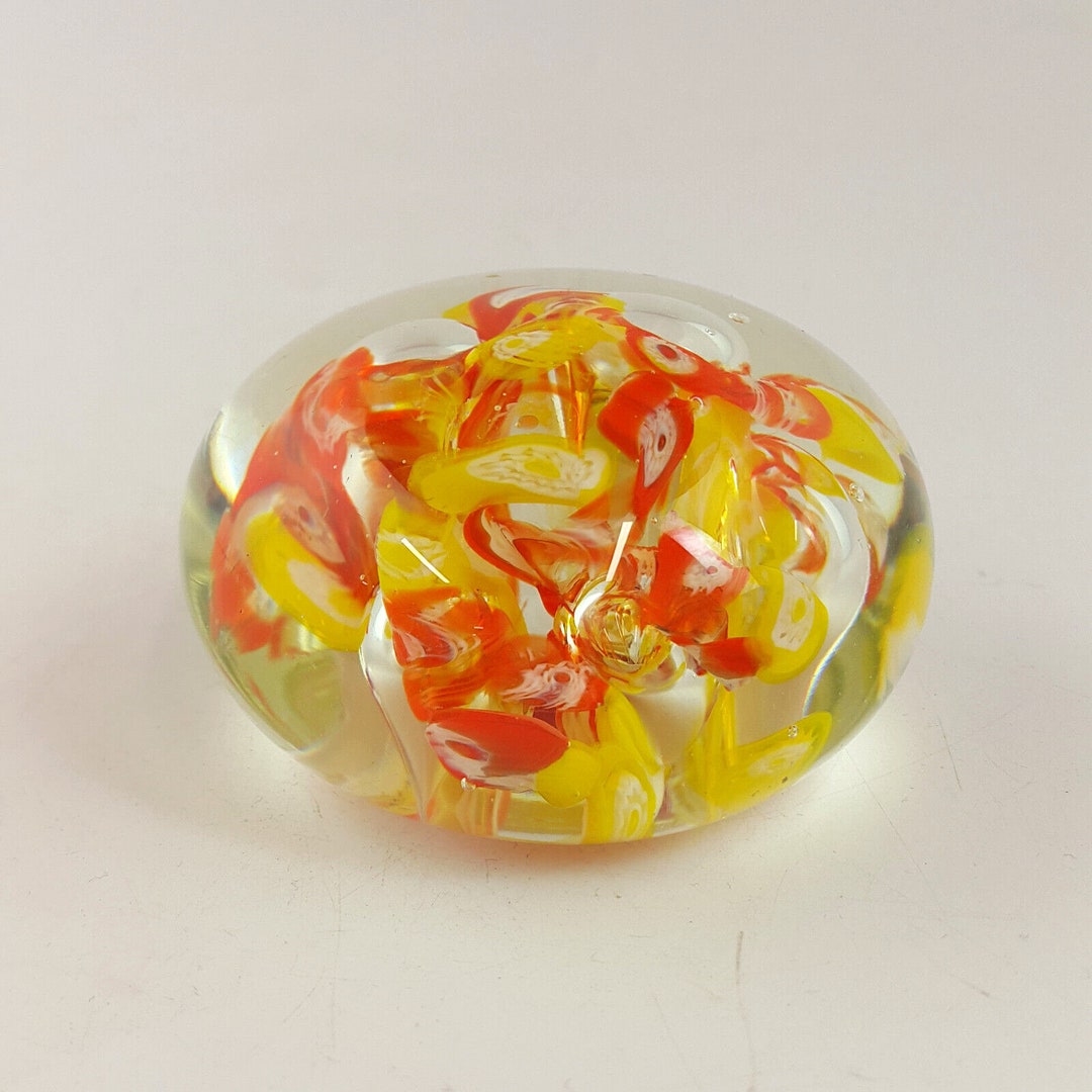 Vintage Glass Paperweight Yellow & Orange Pattern TF 174 - Etsy