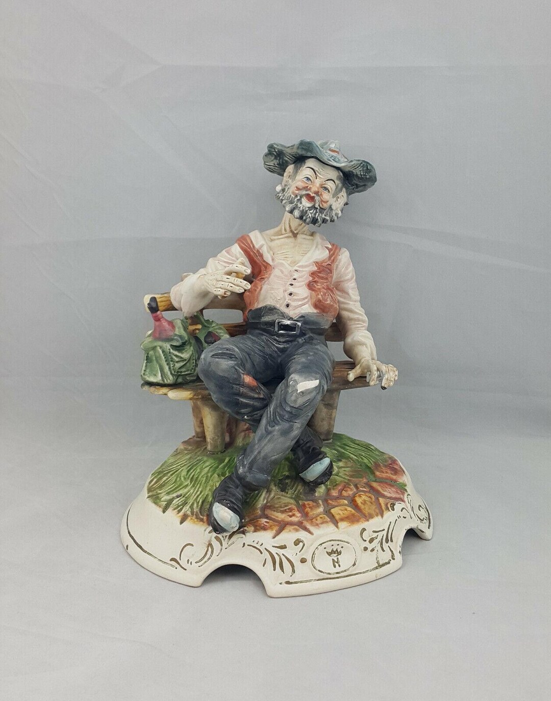 Capodimonte Large Figurine Tramp on Bench - Etsy