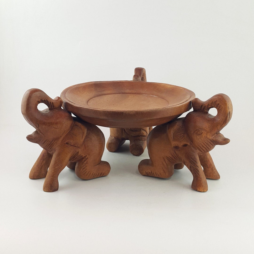 Vintage Carved Wooden Platter With Elephants OV 3002 - Etsy
