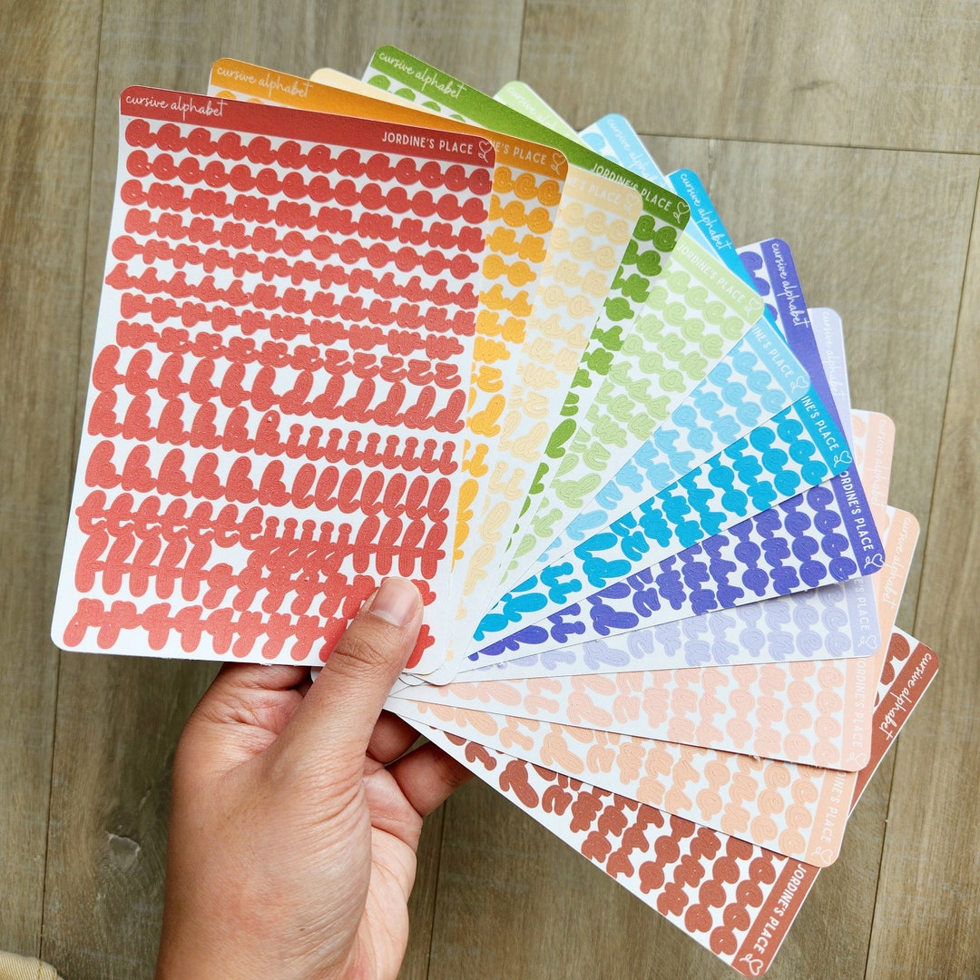 Cursive Alphabet Sticker Sheet 12 Colours Bright and Pastel for Notes ...
