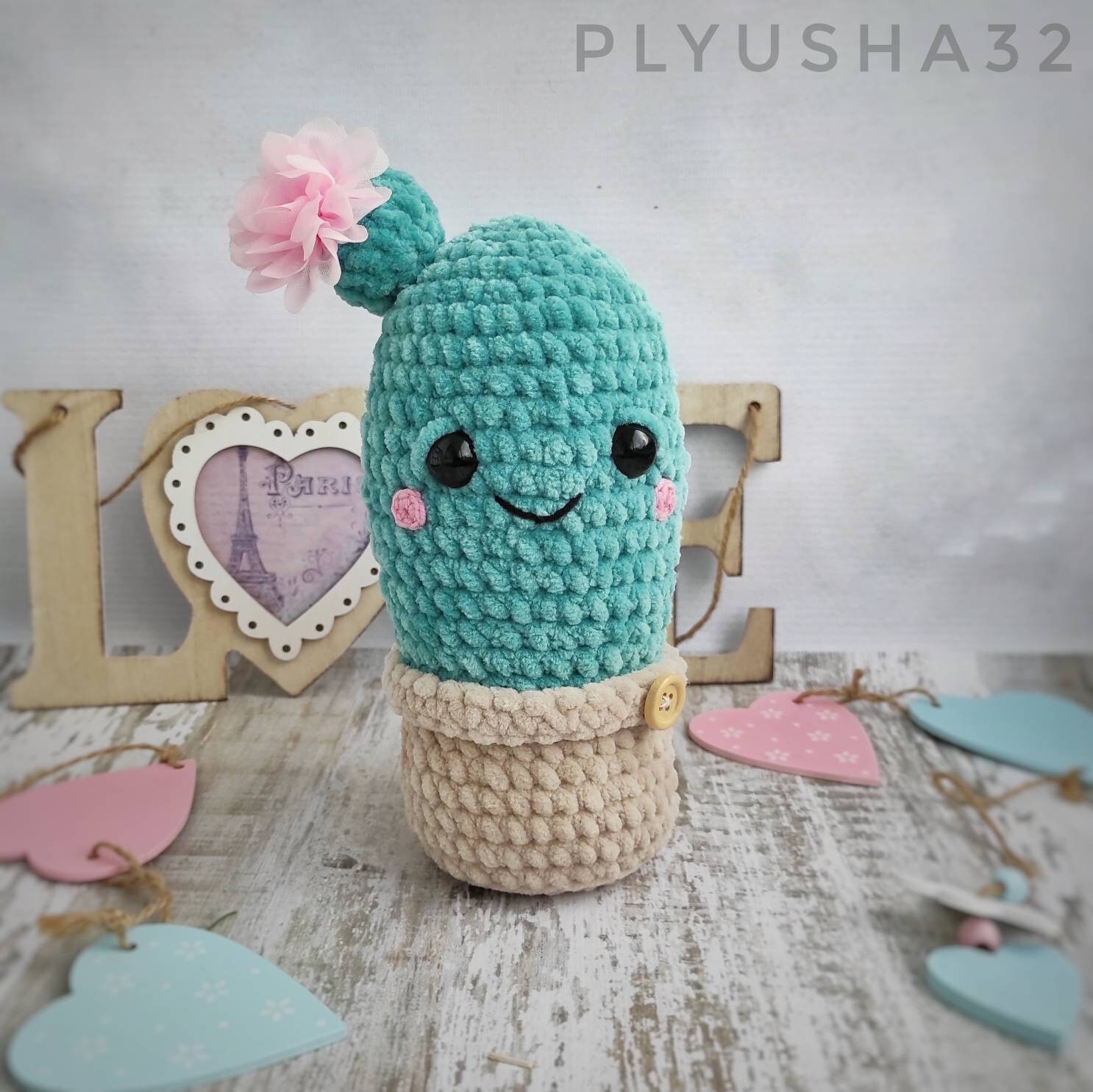 Cute Plush Cactus Knitted Stuffed Cactus With Pink Flower Etsy