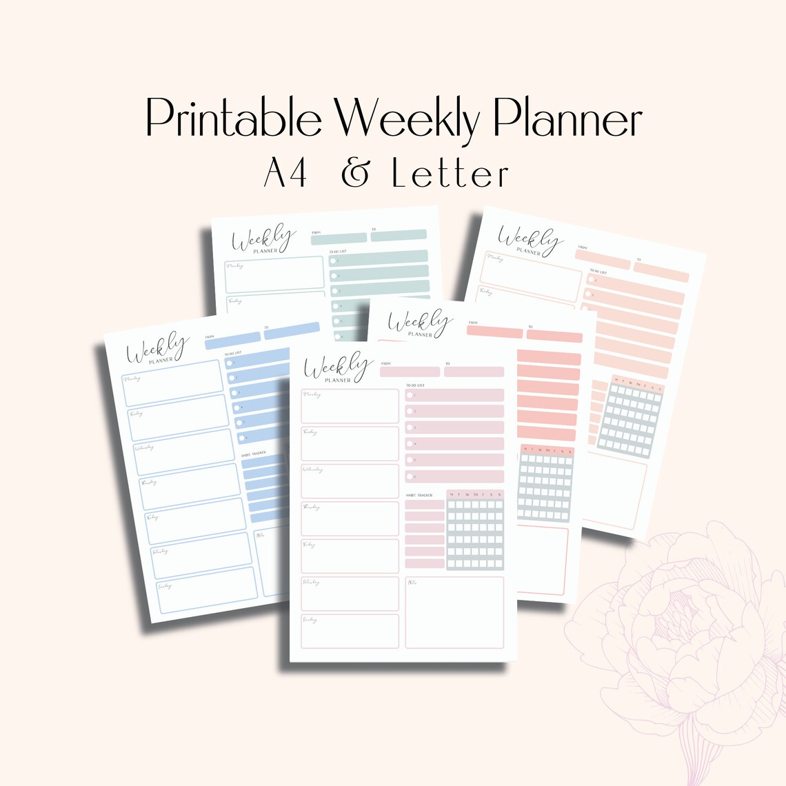 Printable Weekly Planner A4 Planner US Letter Planner - Etsy
