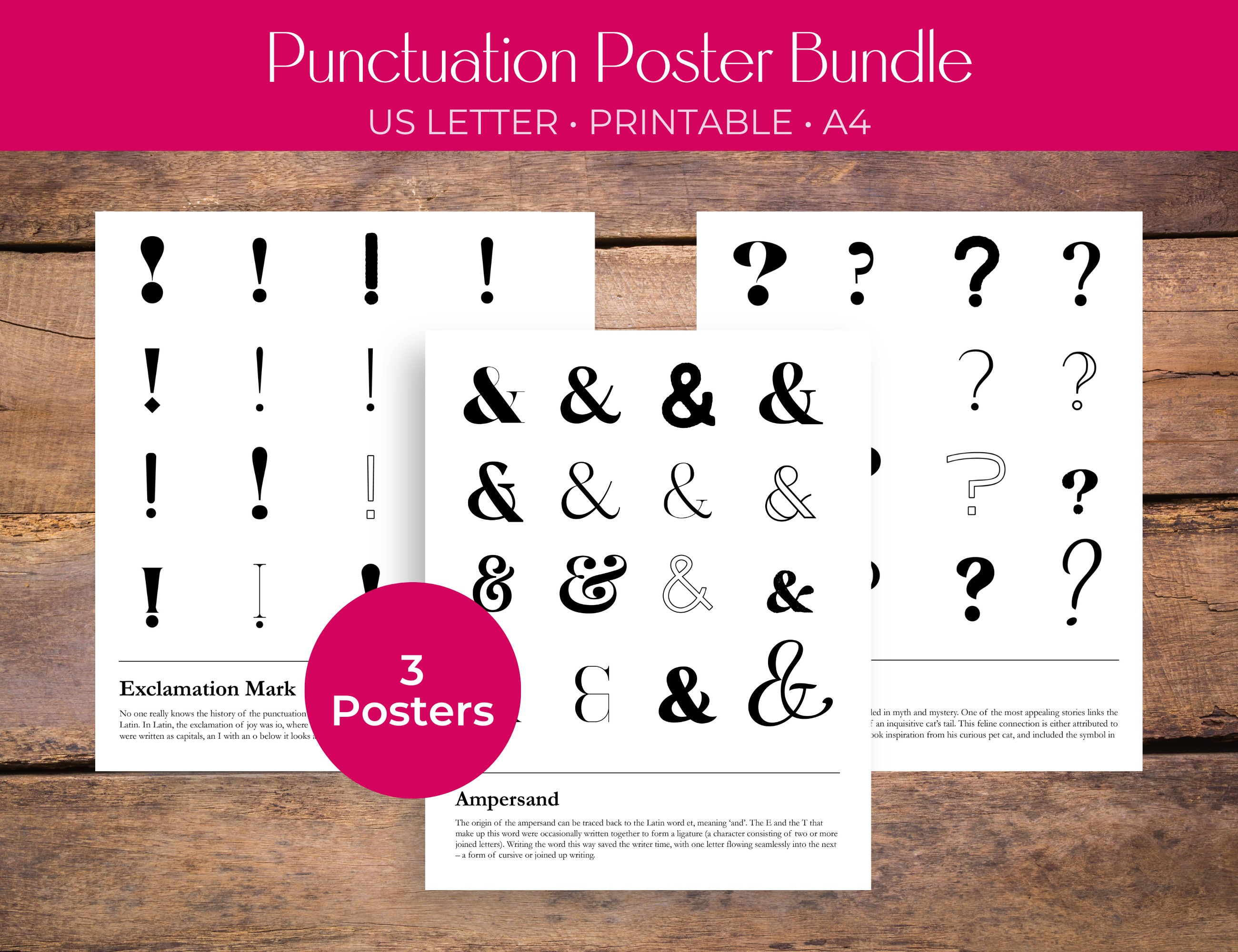Printable Punctuation Office Wall Art Poster Bundle | Ampersand ...