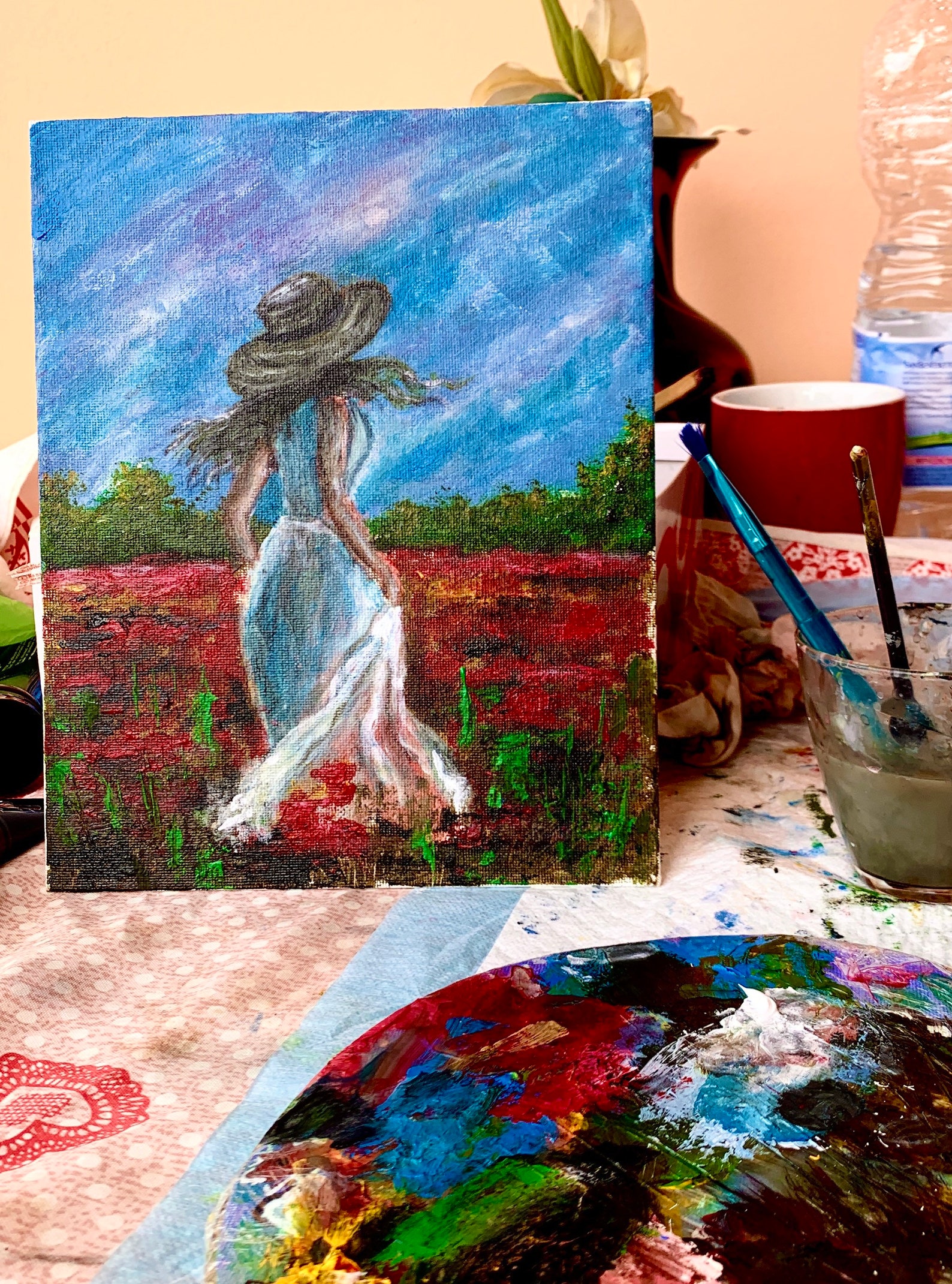 Girl in Poppy Field Painting Original Art Poppy Wall Art - Etsy