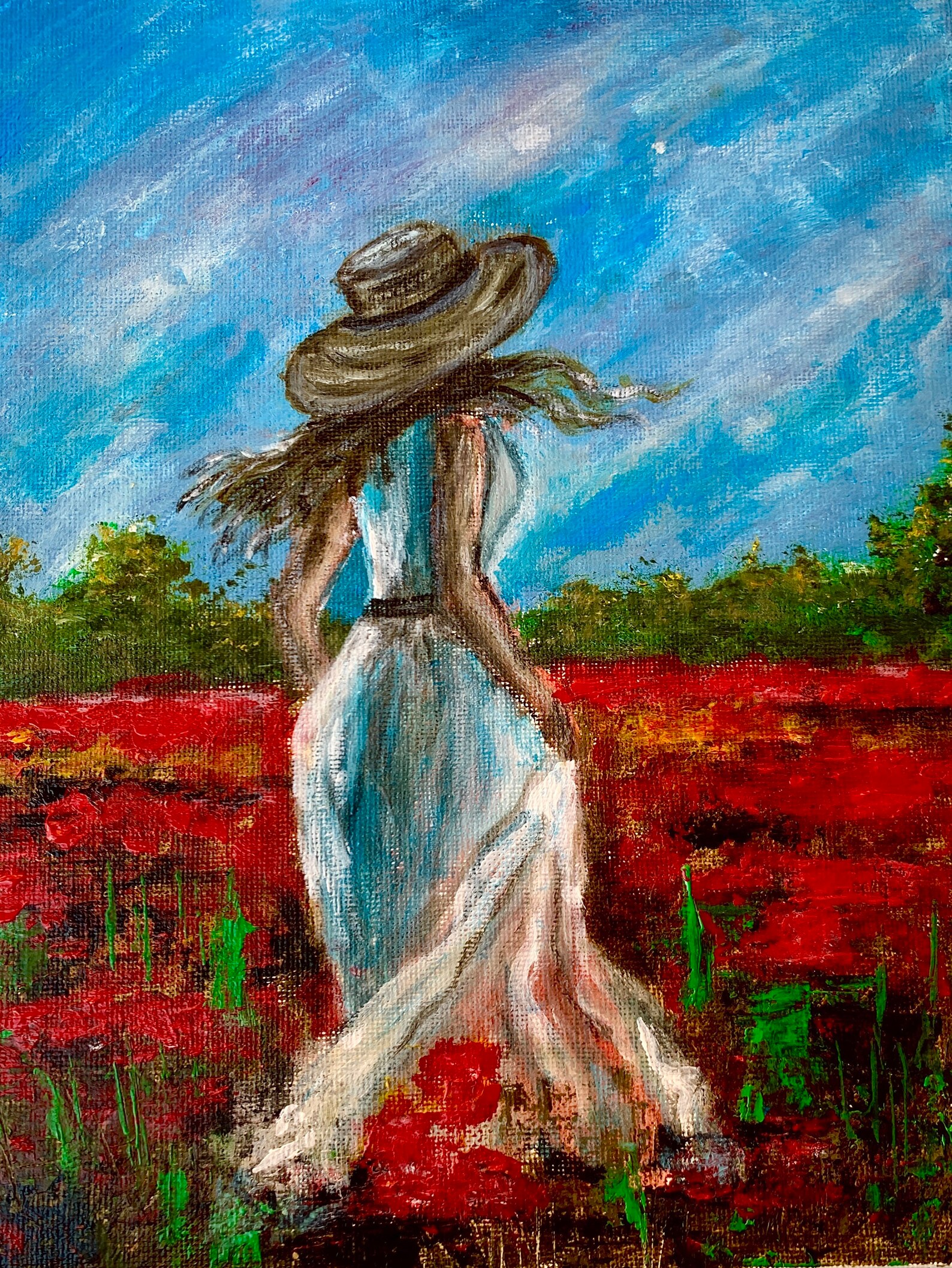 Girl in Poppy Field Painting Original Art Poppy Wall Art - Etsy
