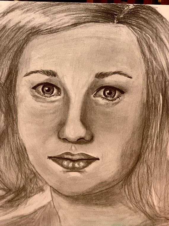 Art & Collectibles Girl's face graphite pencil 9x12 inc Drawing ...