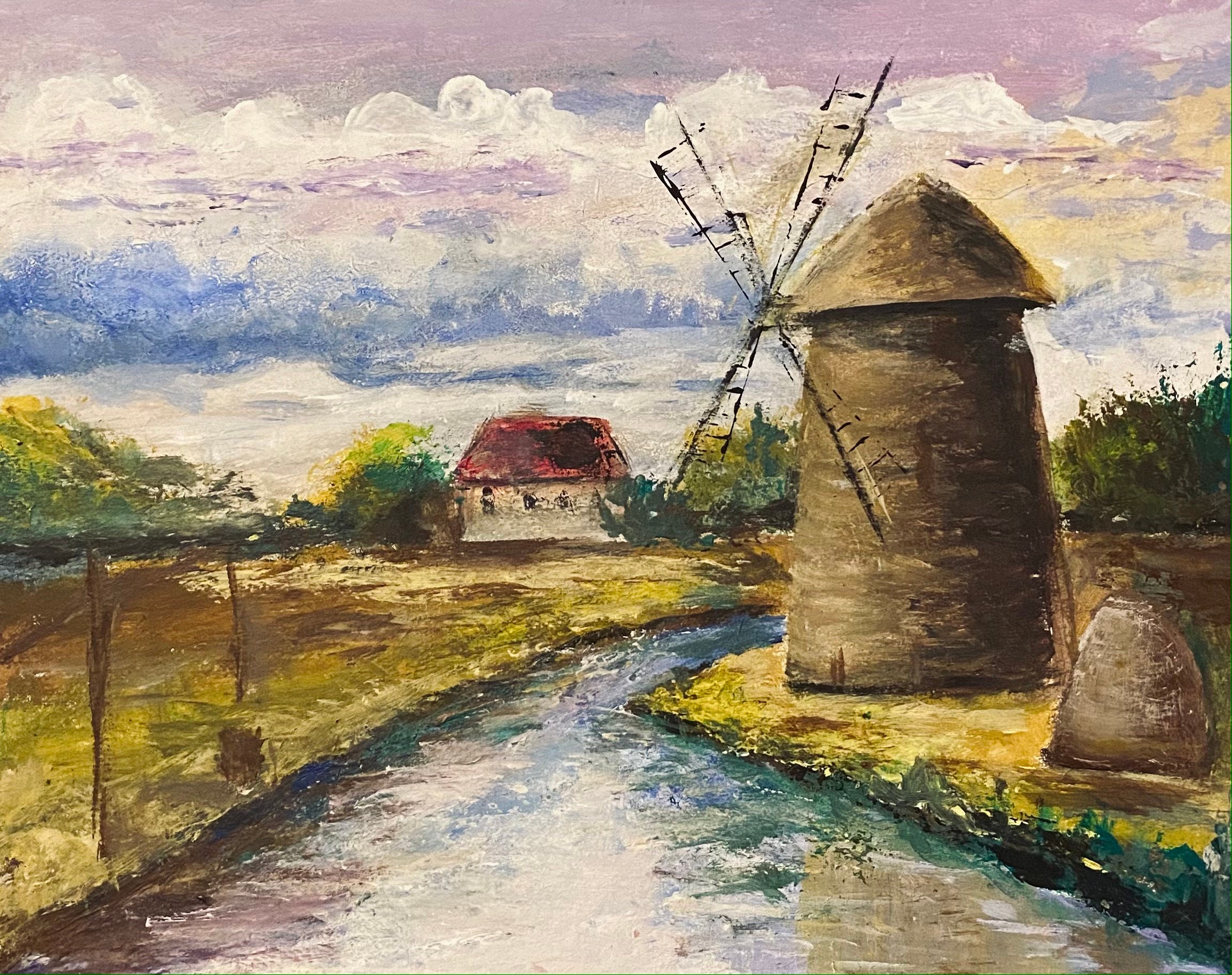 Dutch Windmill Painting Original Art Landscape Vintage Holland - Etsy