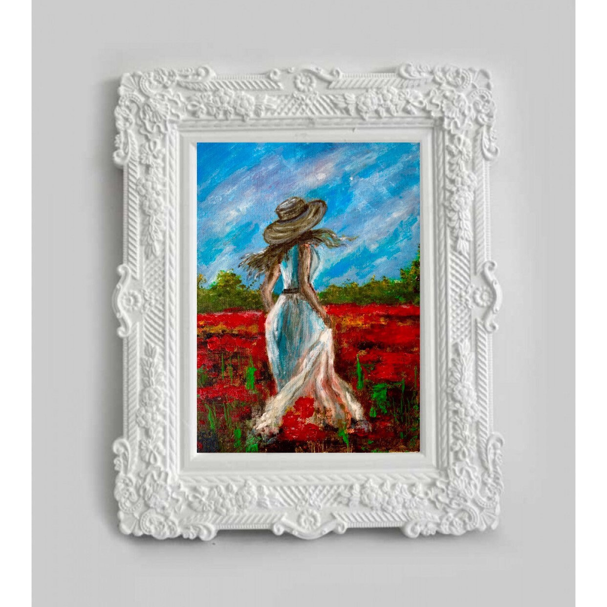 Girl in Poppy Field Painting Original Art Poppy Wall Art - Etsy