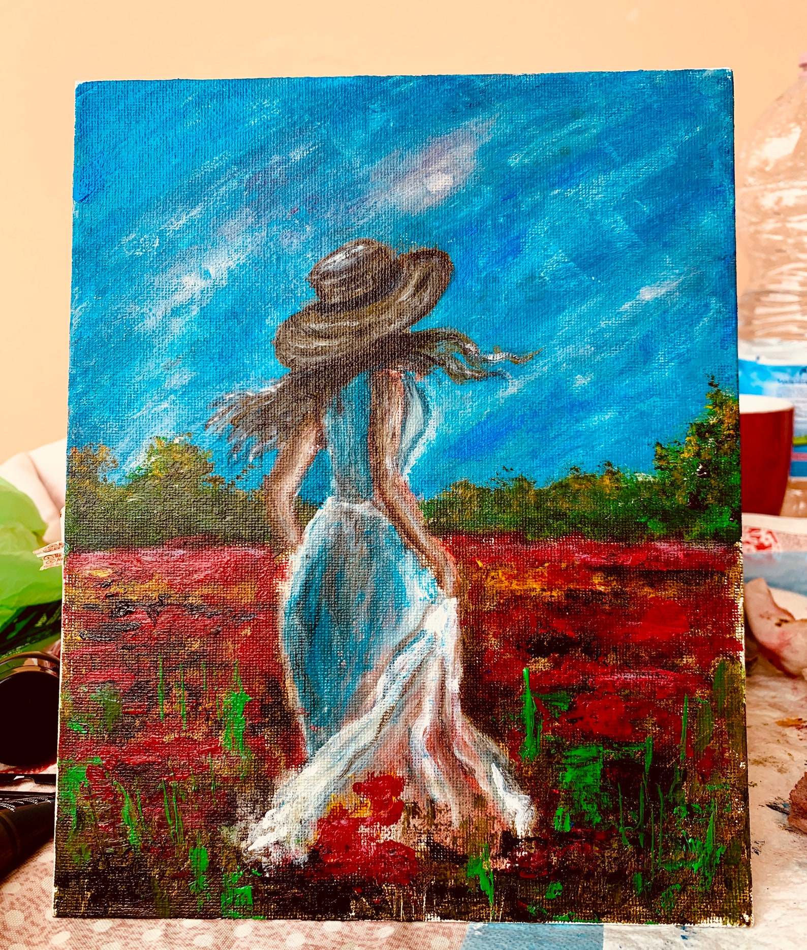 Girl in Poppy Field Painting Original Art Poppy Wall Art - Etsy