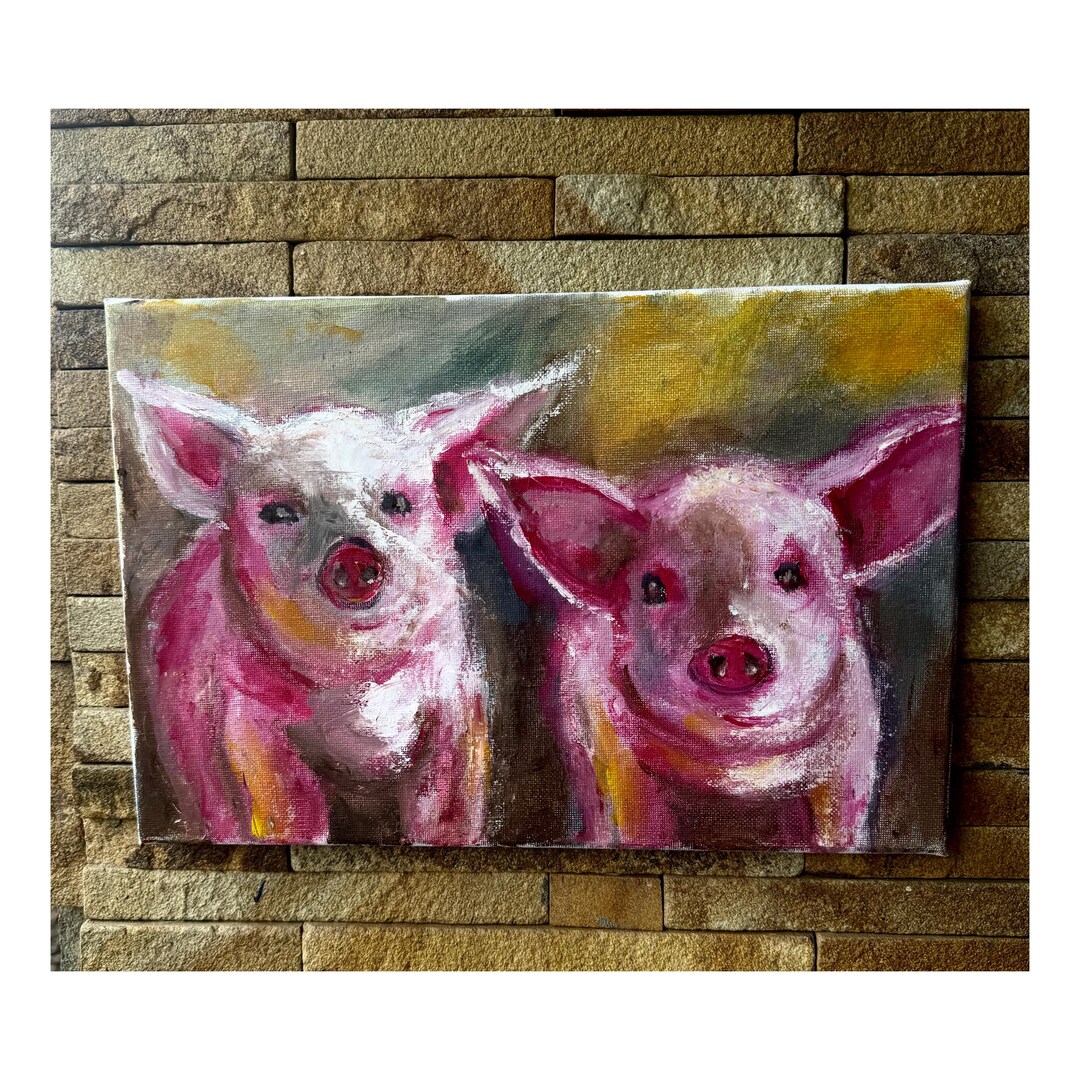 Pigs Portrait Canvas Original Oil Painting Animals Original Canvas Fine ...