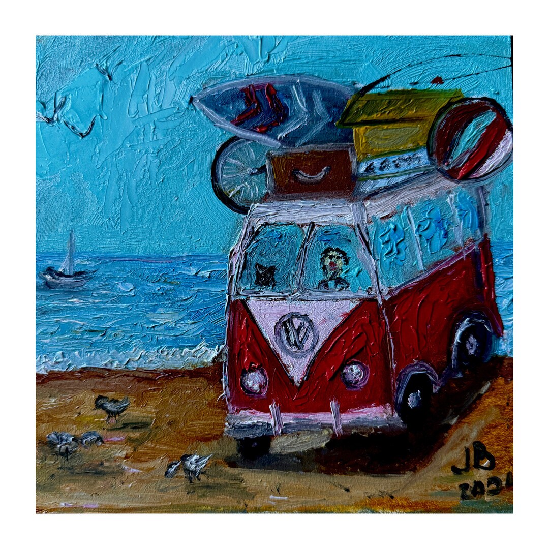 VW Bus Painting California Beach.....naive Art.....vacation Original ...
