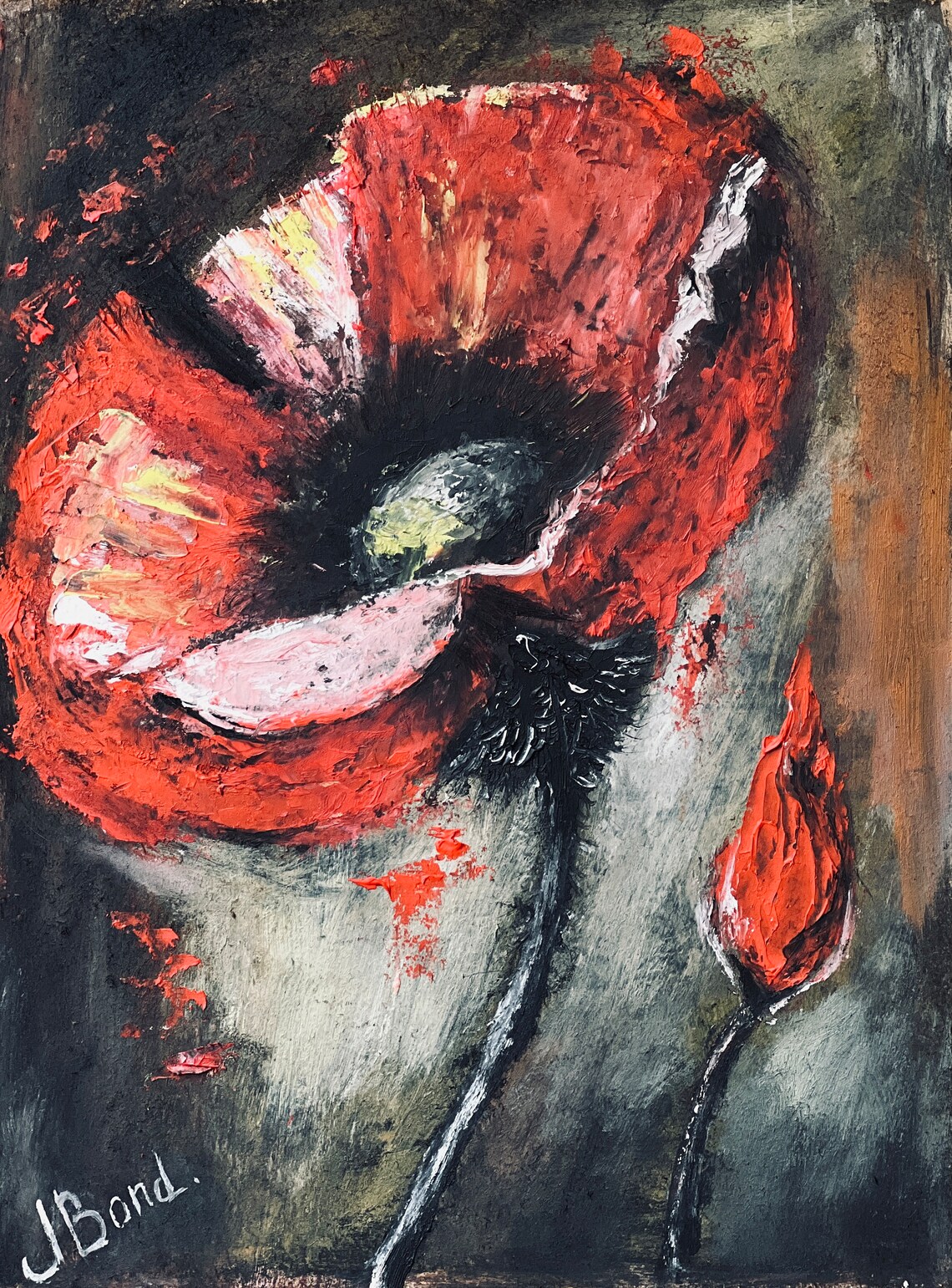 Poppy Painting Original Art Floral Impasto Oil Painting Wall - Etsy
