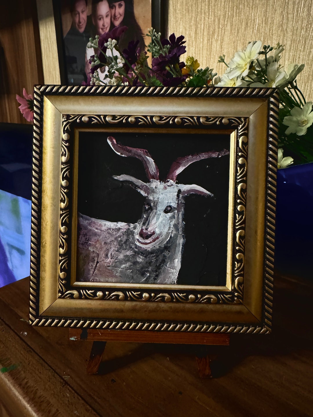 Goat Acrylic Painting Original Art Animal Horned Goat Framed Painting ...