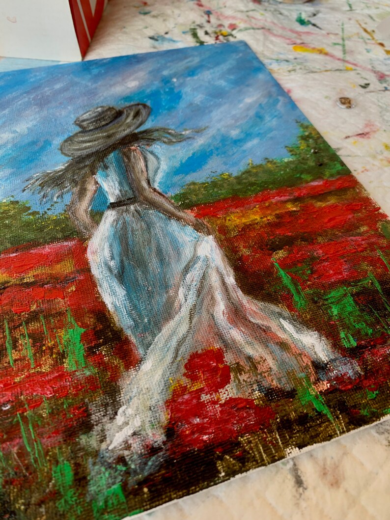 Girl in Poppy Field Painting Original Art Poppy Wall Art - Etsy