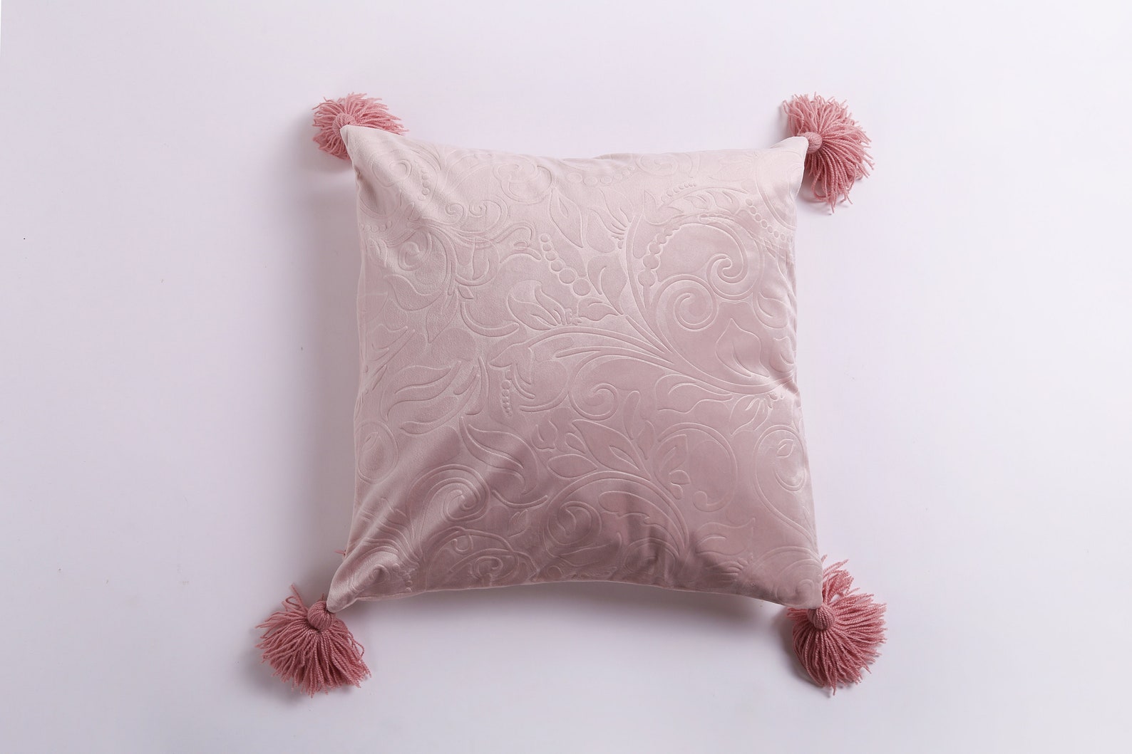 Dusty Rose Throw Pillow With Elegant Tassels, Textured Floral Design ...