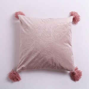 Dusty Rose Throw Pillow With Elegant Tassels, Textured Floral Design ...