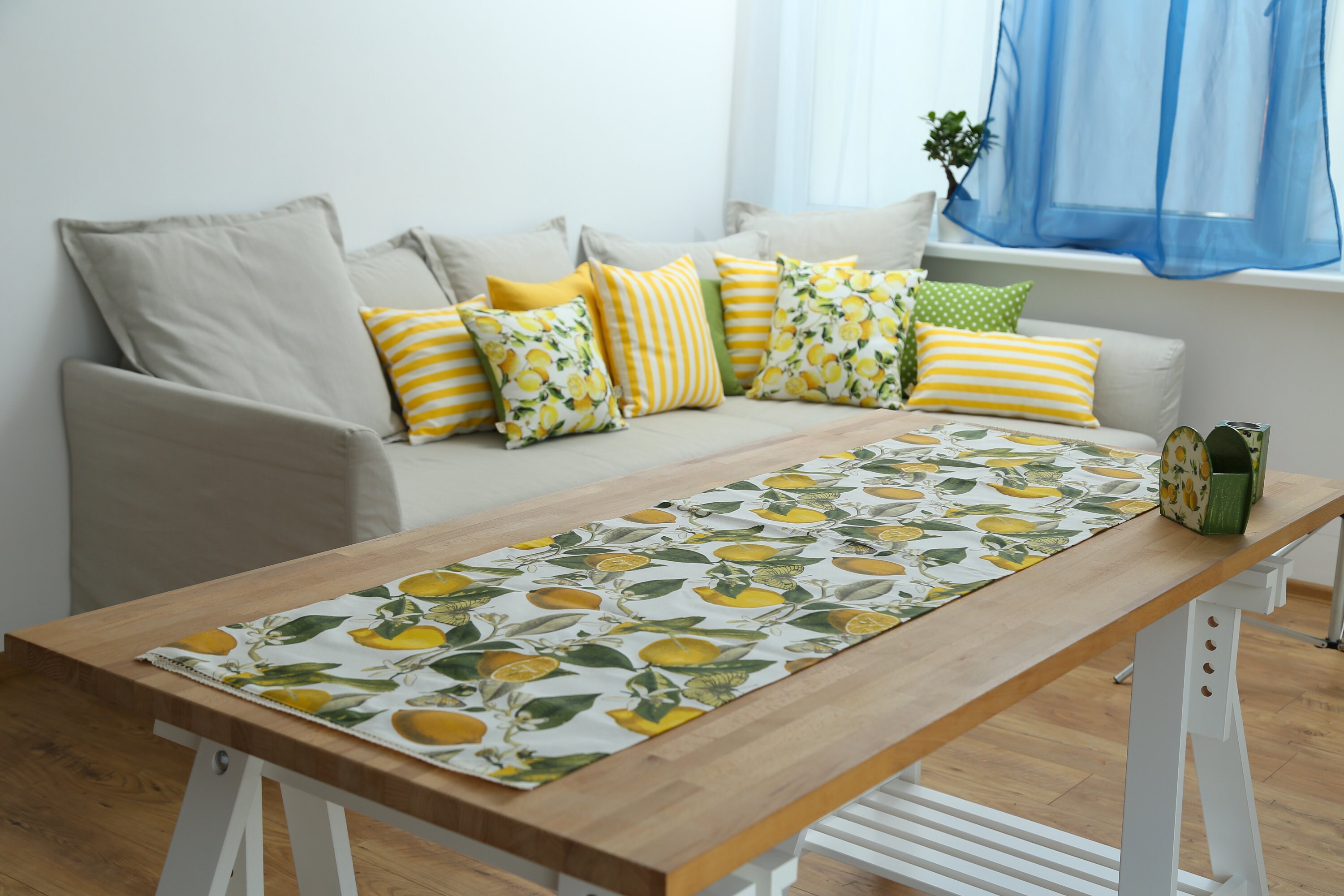 Hand-sewn Table Runner Custom Dimensions, Lemons, Burds and Butterflies ...