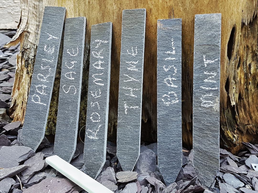 Set of 6 Plant Markers | Plant Labels | Recycled Welsh Slate With ...