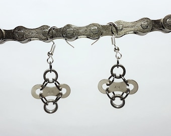 Diamond Stainless Steel Bicycle Chain Earrings Upcycled Gift for ...