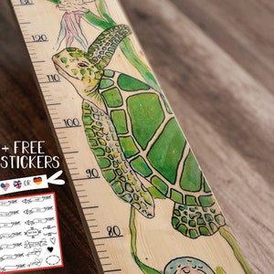 Maritime Nautical Turtle on Wood Height Measuring Board Ruler, Growth ...