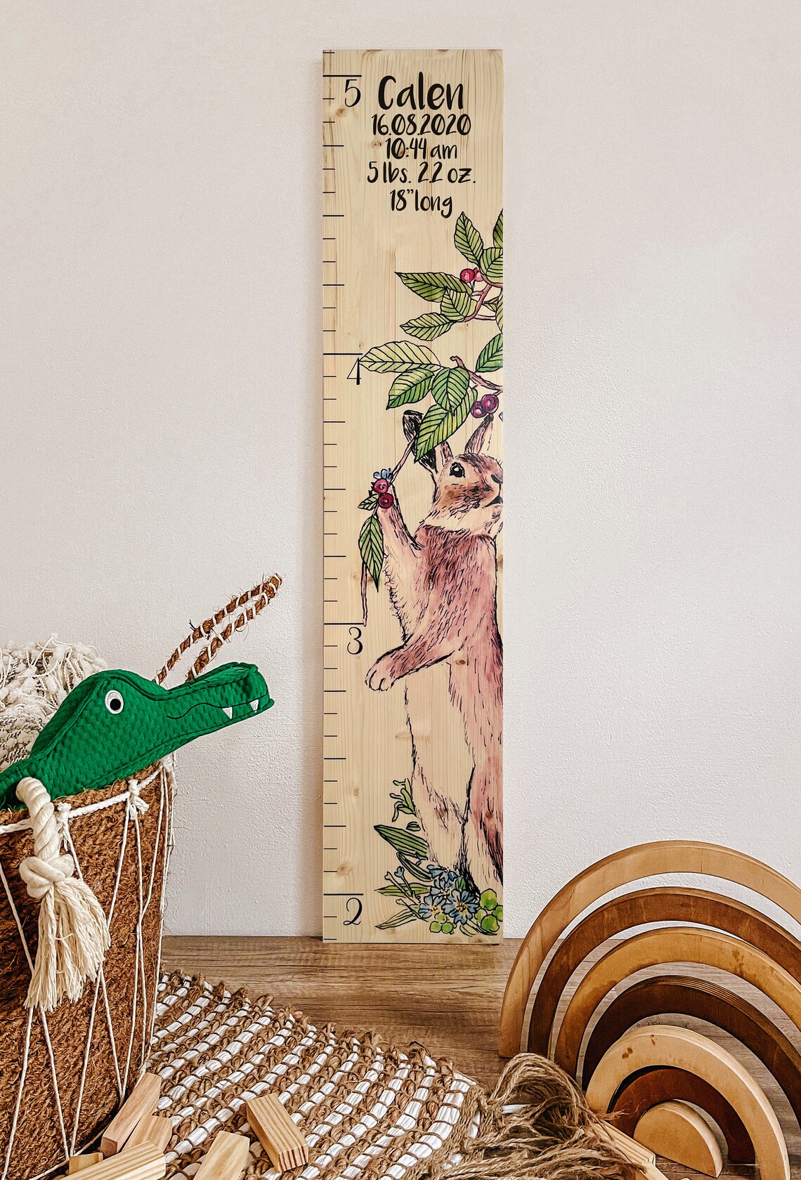 Wooden Growth Height Chart Ruler Rabbit Hare Bunny Measuring | Etsy