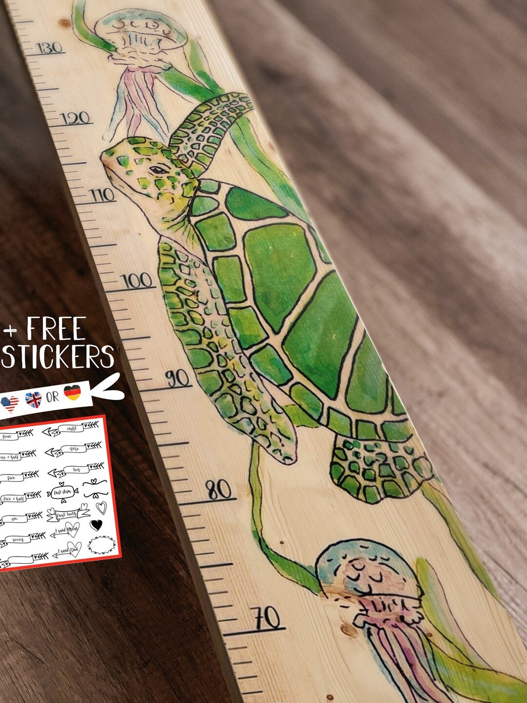 Maritime Nautical Turtle on Wood Height Measuring Board Ruler, Growth ...